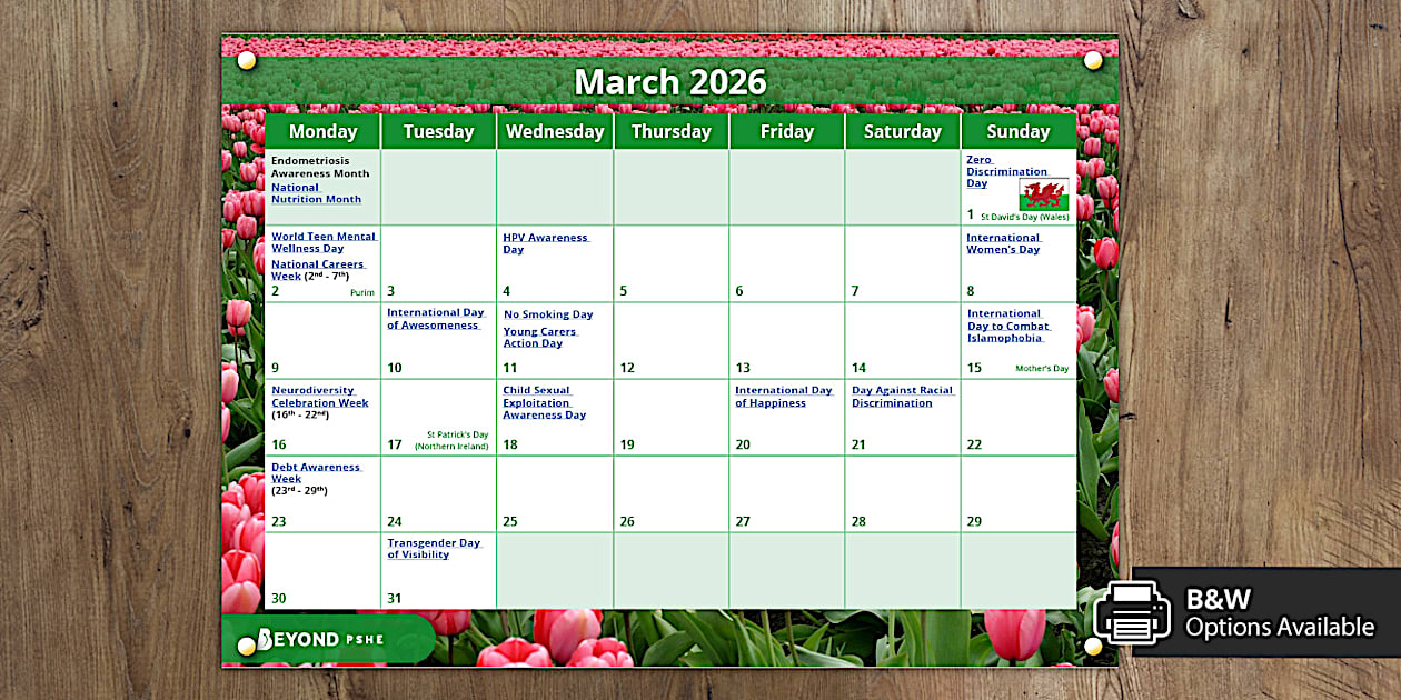 PSHE KS3-KS4 Calendar March 2026 (teacher made) - Twinkl