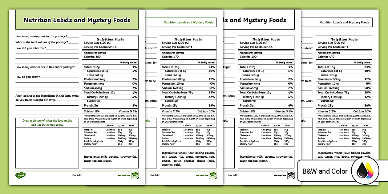 Nutrition Labels and Mystery Foods Worksheet 3rd-5th Grade