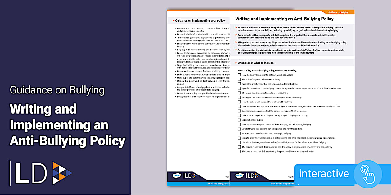 Writing and Implementing an Anti-Bullying Policy - Twinkl