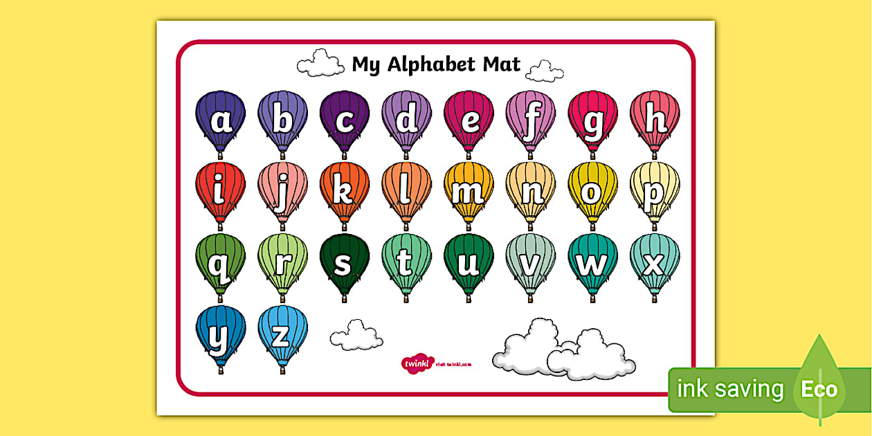 Cursive A-Z Alphabet Mat on Hot Air Balloons (teacher made)