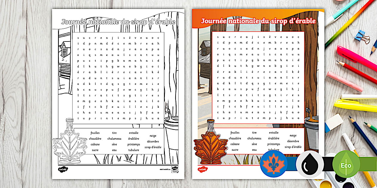 National Maple Syrup Day Word Search Junior French - Twinkl