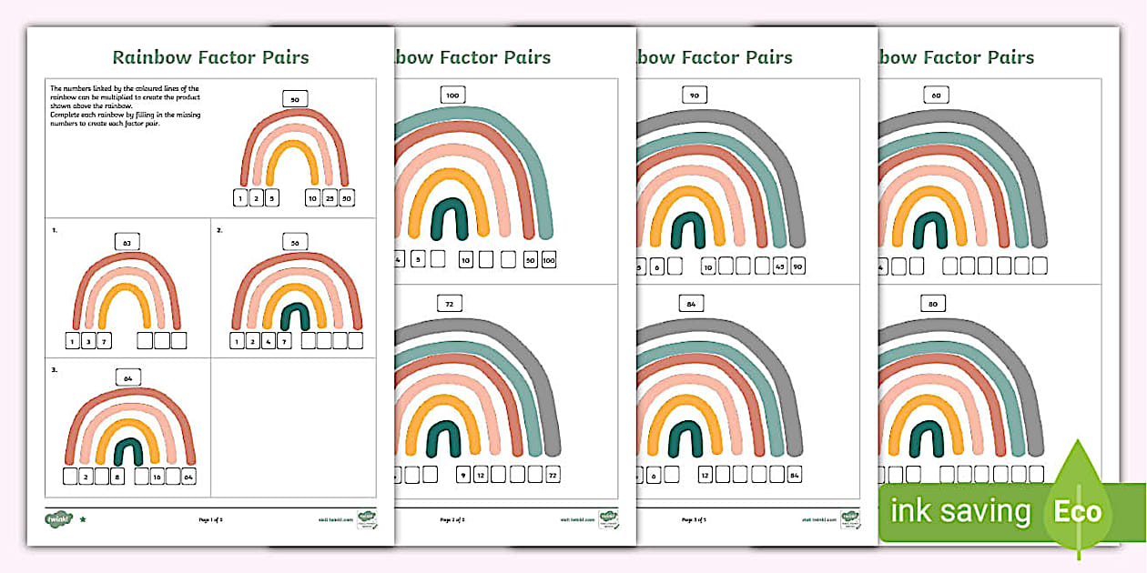 👉 Rainbow Factor Pairs Activity Numbers 50-100 - Twinkl Maths