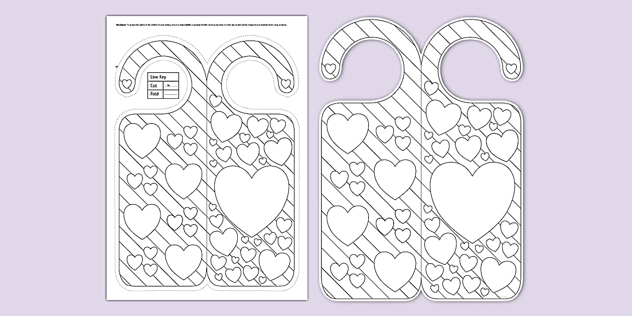 Hearts Door Hanger Worksheet (Teacher-Made) - Twinkl