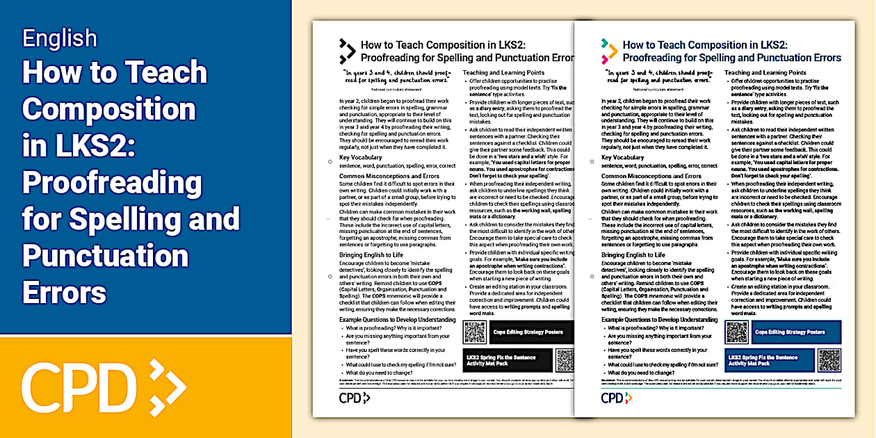 How to Teach Composition in LKS2: Proofreading for Spelling and Punctuation