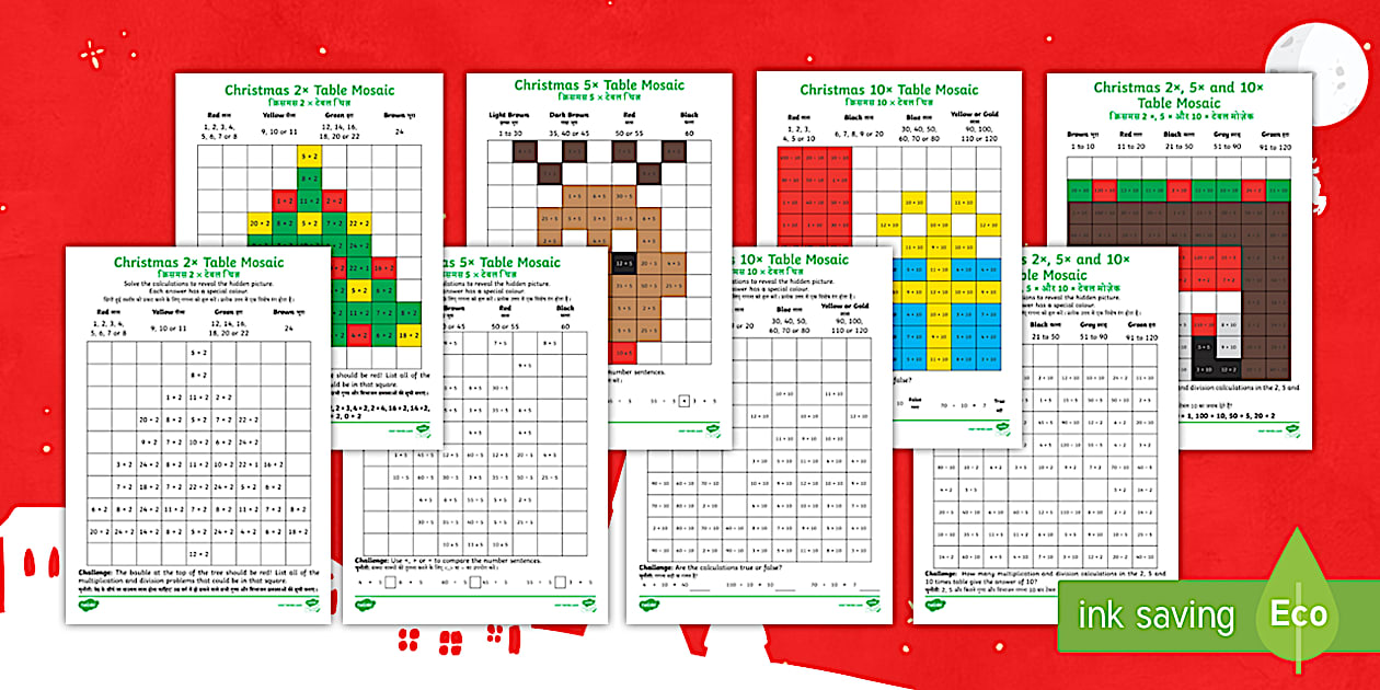 2, 5 and 10 Multiplication and Division Facts Christmas Maths Mosaic