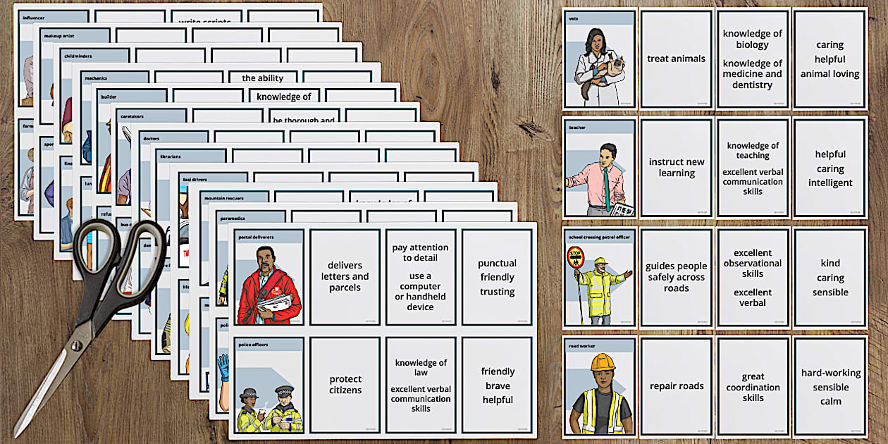 Job Skills and Qualities Matching Cards - Twinkl