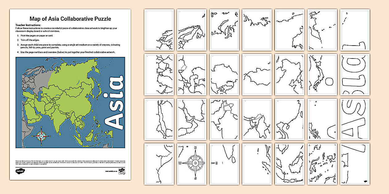 Map of Asia Collaborative Puzzle Activity - Twinkl