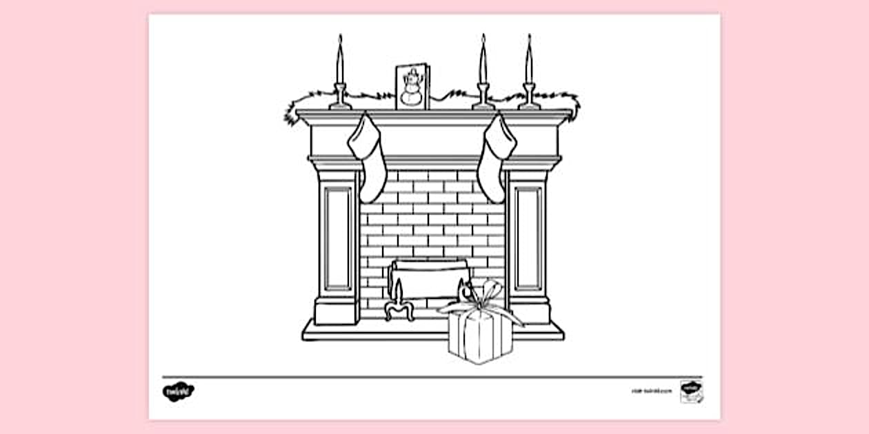 Fireplace Tinsel Colouring | Colouring Sheets (teacher made)