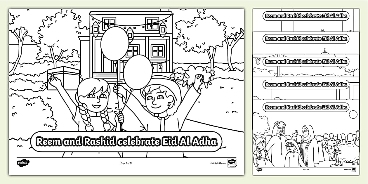 Reem and Rashid celebrate Eid Al Adha colouring sheets