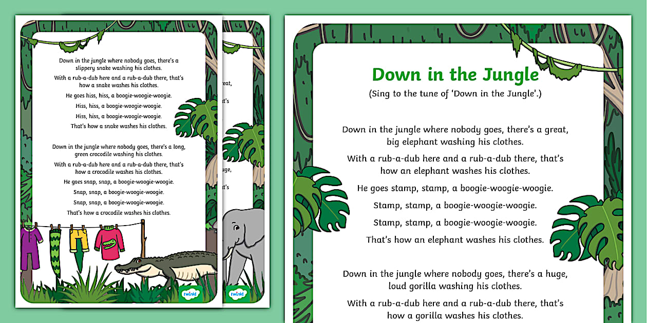 Jungle Songs for Kindergarten Down in the Jungle Rhyme