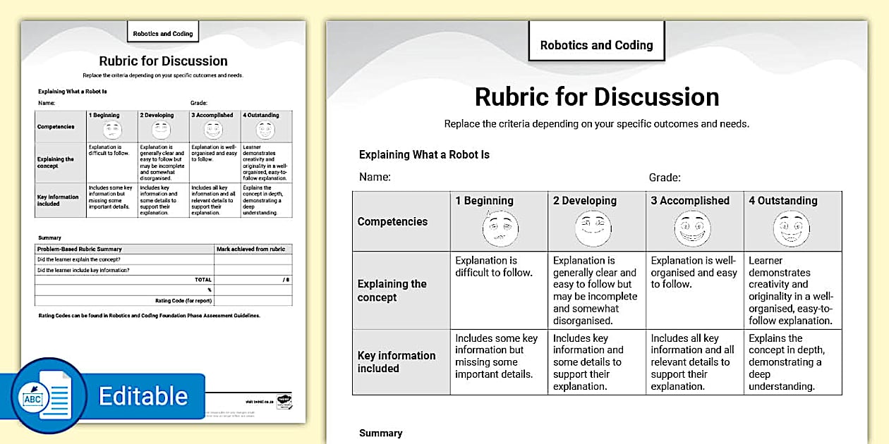 Coding and Robotics: Rubric for Discussion—Foundation Phase