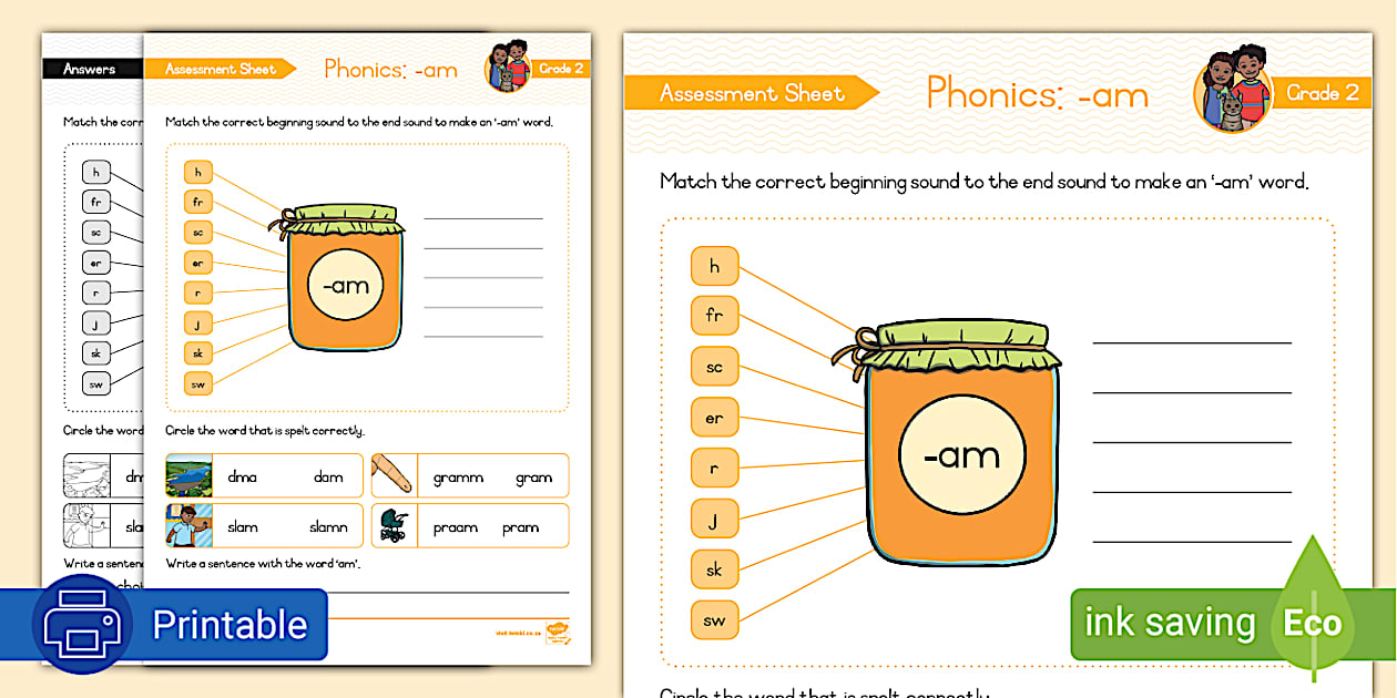 Grade 2 Phonics: am: Assessment Sheet - Revision - Twinkl