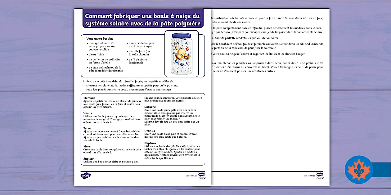 Solar System Snow Globe Craft Instructions French - Twinkl