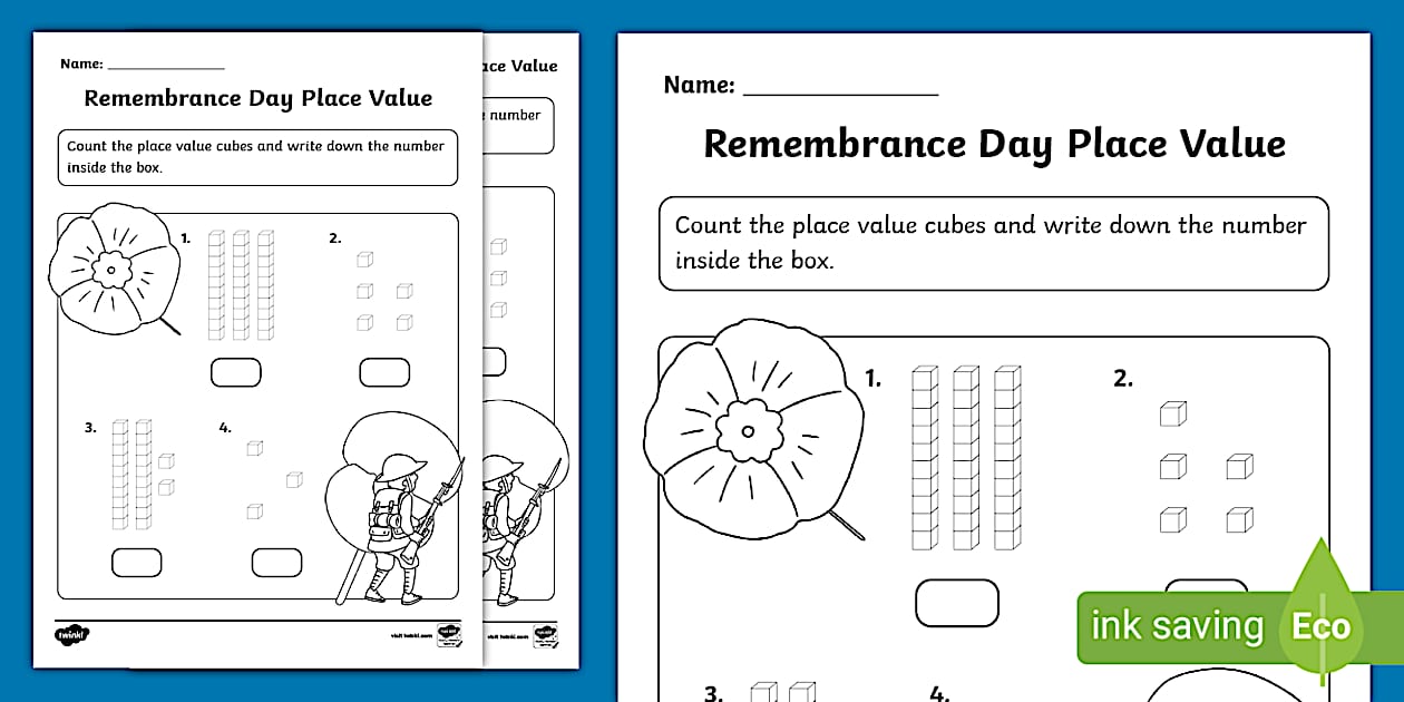Remembrance Day Place Value Activity Sheet (teacher made)