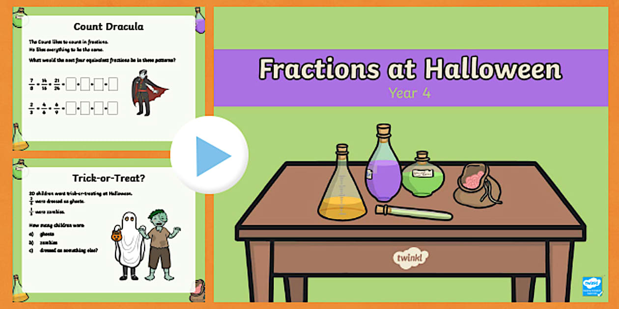 Year 4 Halloween Fractions PowerPoint (teacher made)