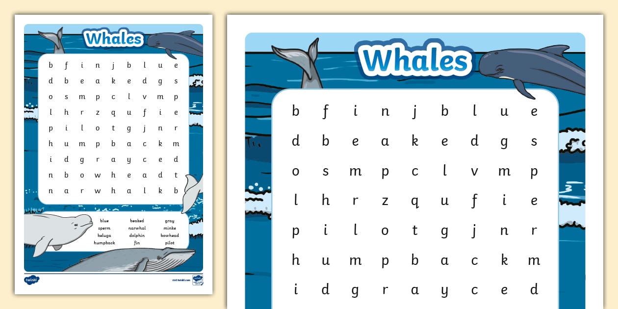 Whales Word Search - Twinkl - KS1 - Twinkl