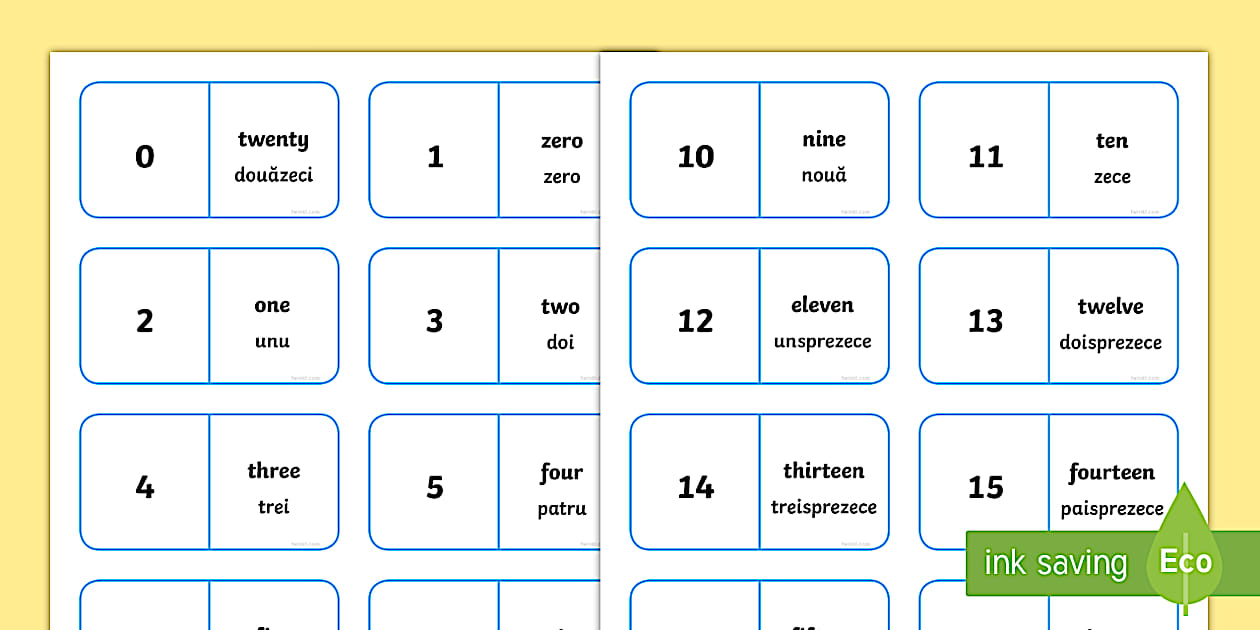 Number Bonds to 20 Dominoes - English/Romanian - Number Bonds to 20 ...