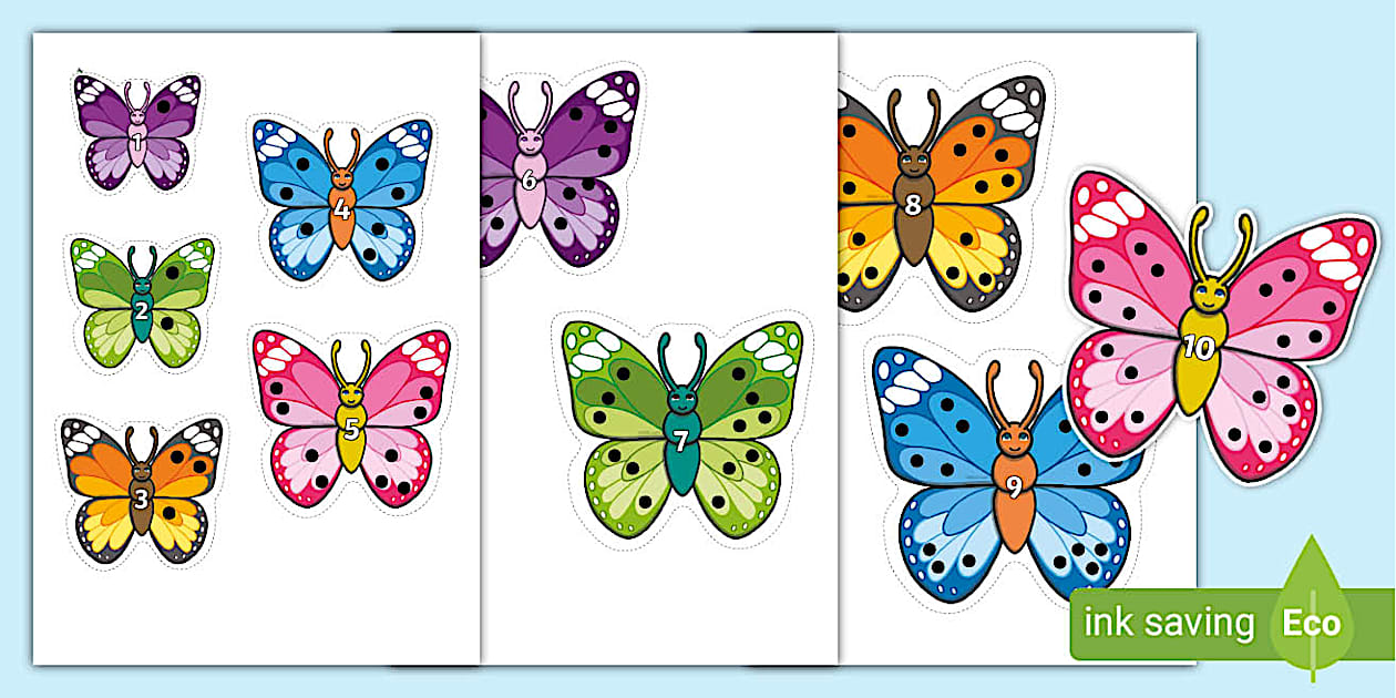 👉 1-10 Numbered Butterfly Cut-Outs - Twinkl