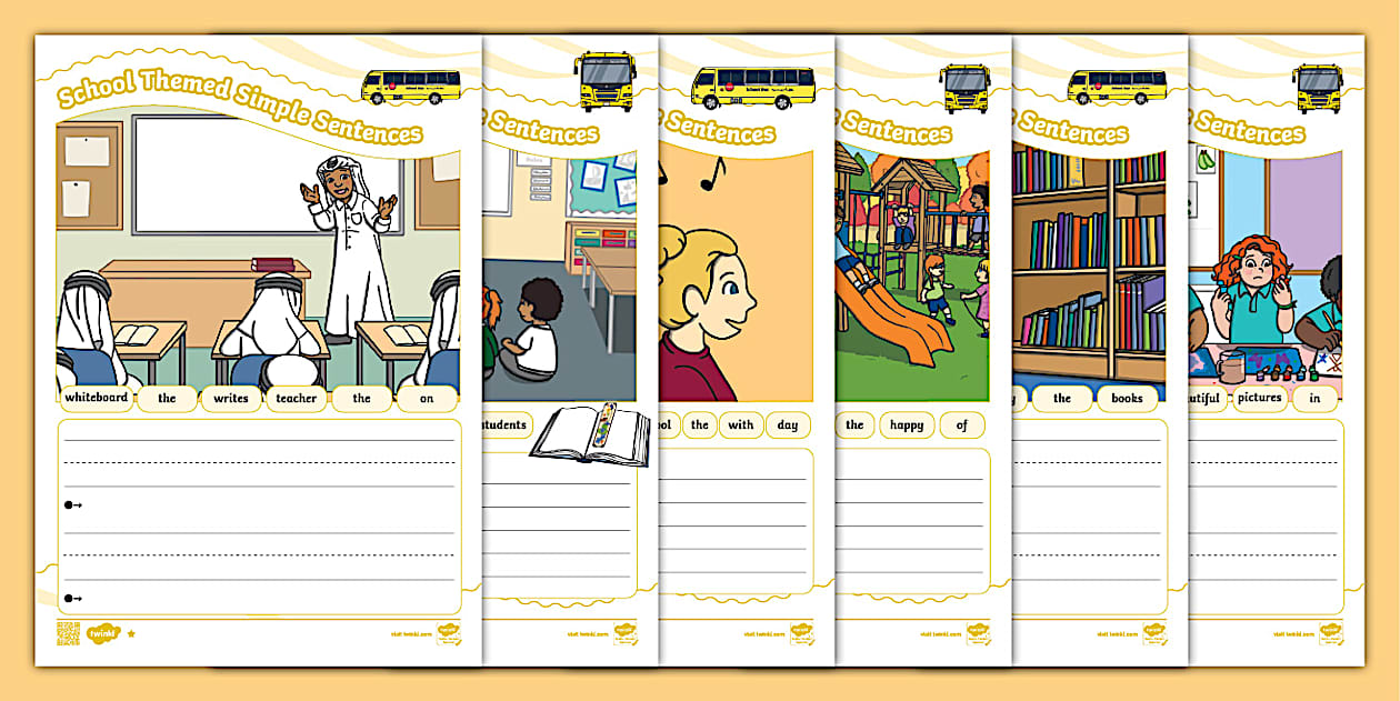 School Themed Simple Sentences (teacher made) - Twinkl