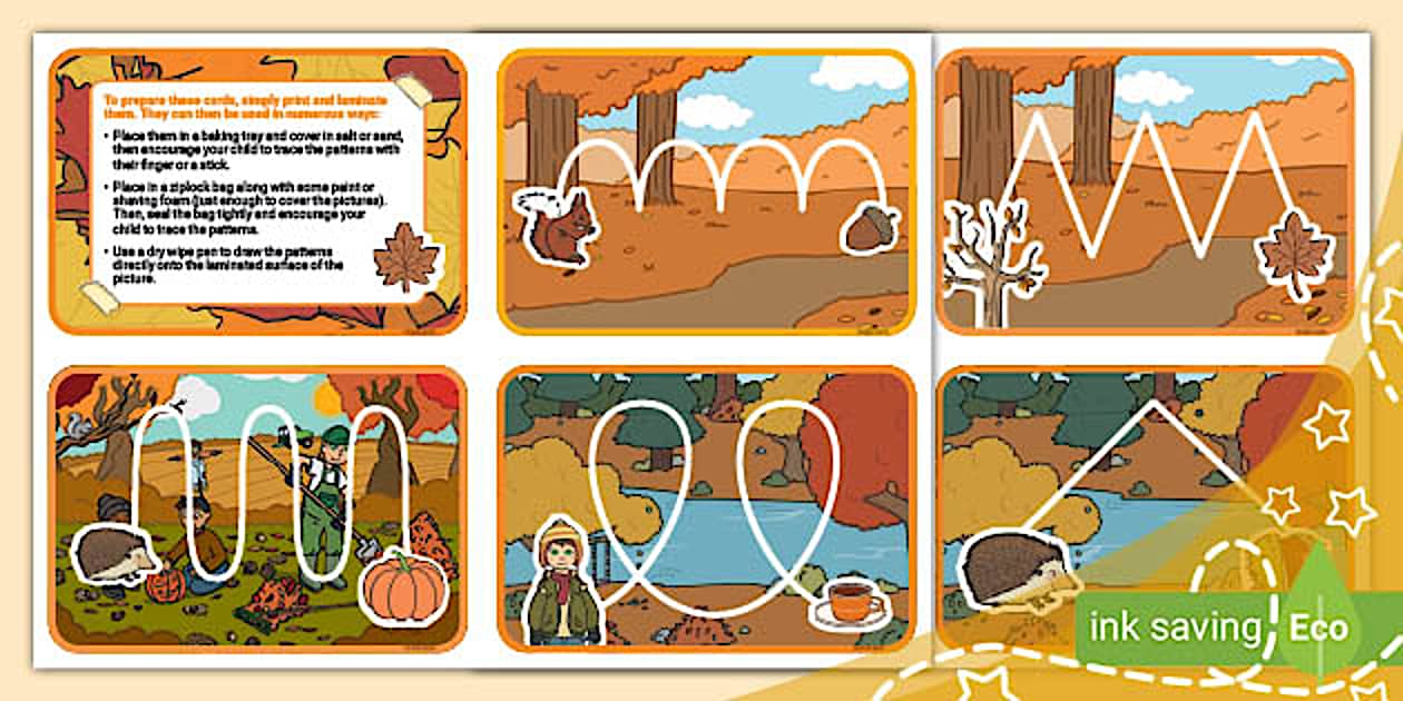 Autumn Mark Making Pattern Cards (teacher made) - Twinkl