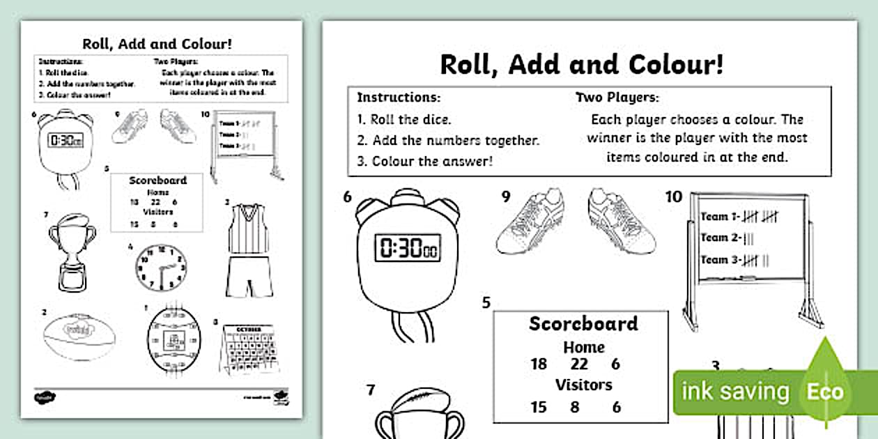 Australian Rules Football Roll and Colour Worksheet / Worksheet, worksheet