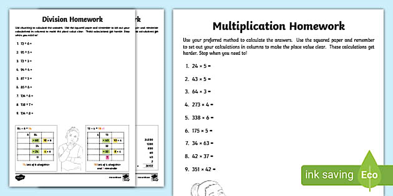 Multiplication and Division Homework Worksheet - Twinkl