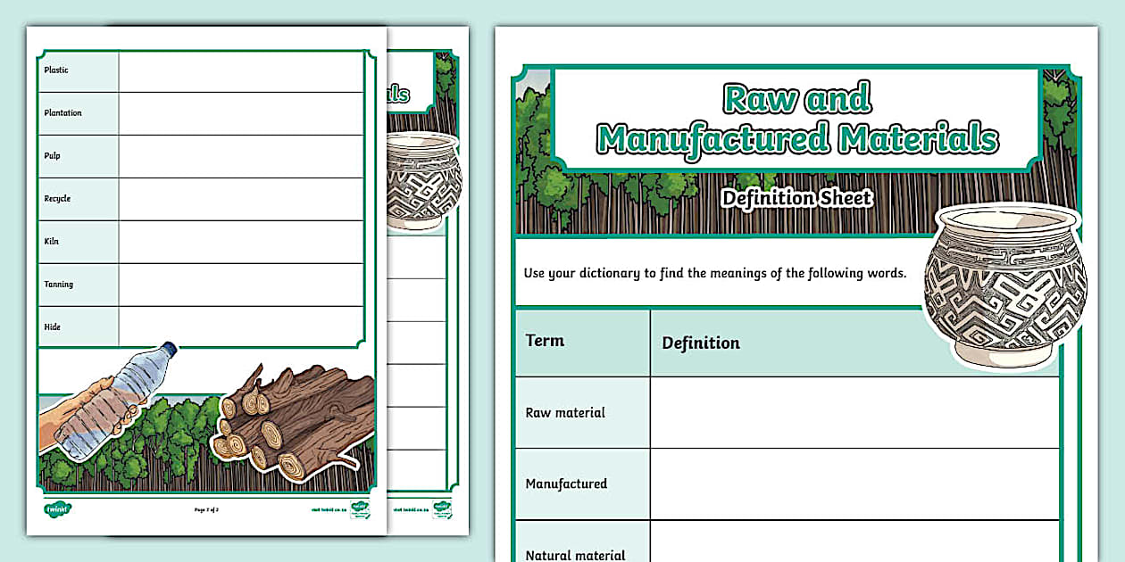 Grade 4 NS: Raw and Manufactured Materials: Definitions