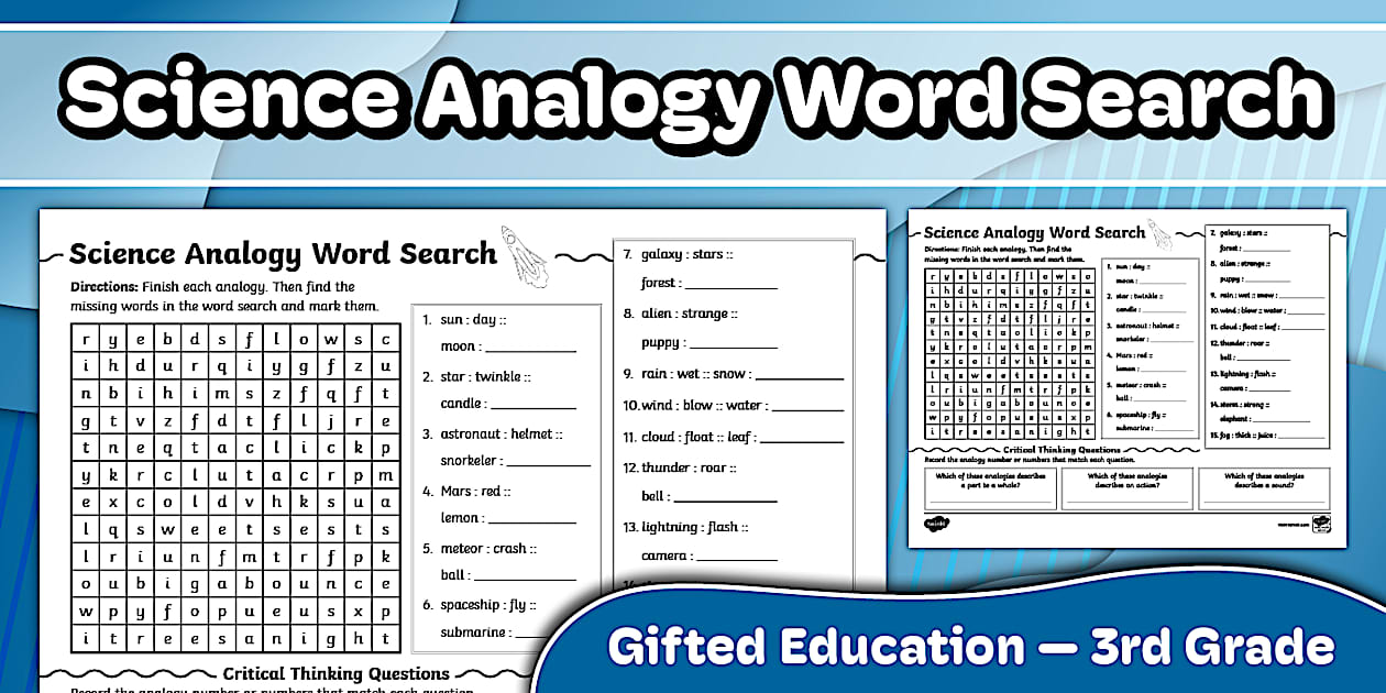 Science Analogy Word Search for Gifted Education | 3rd Grade