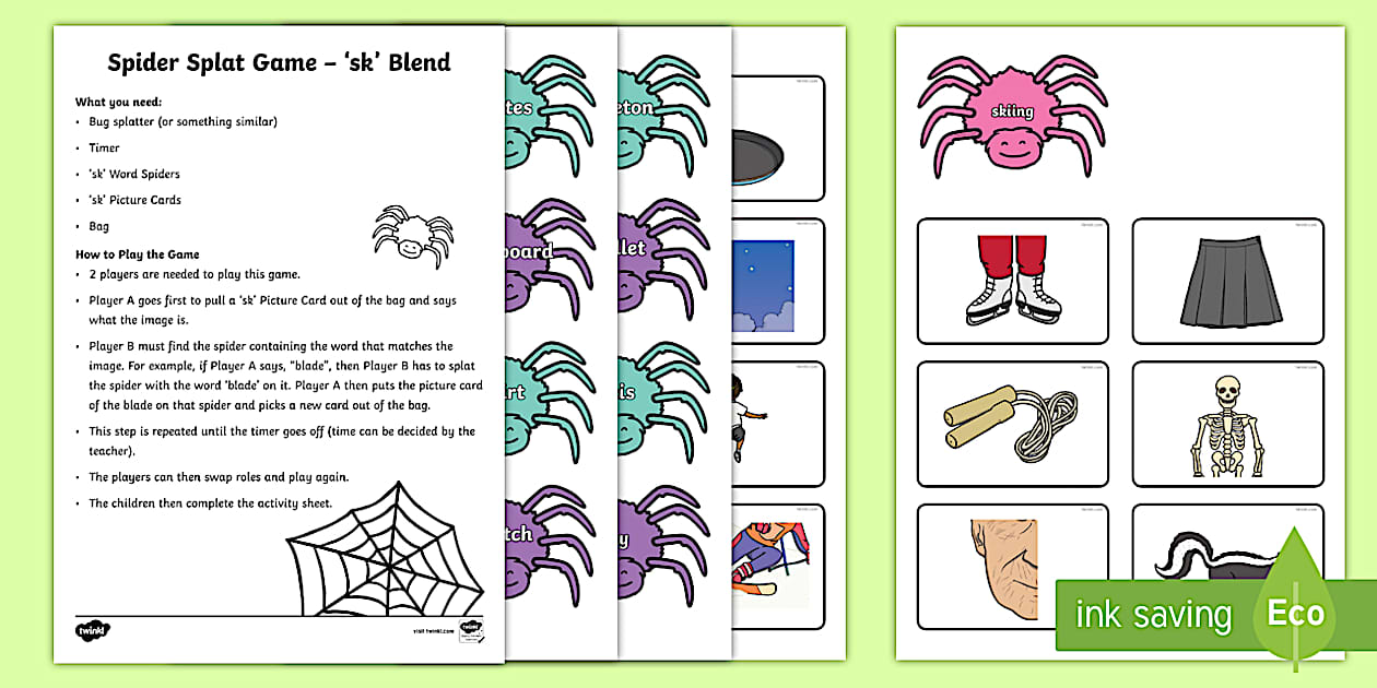 Spider Splat 'sk' Blend Game (teacher made) - Twinkl