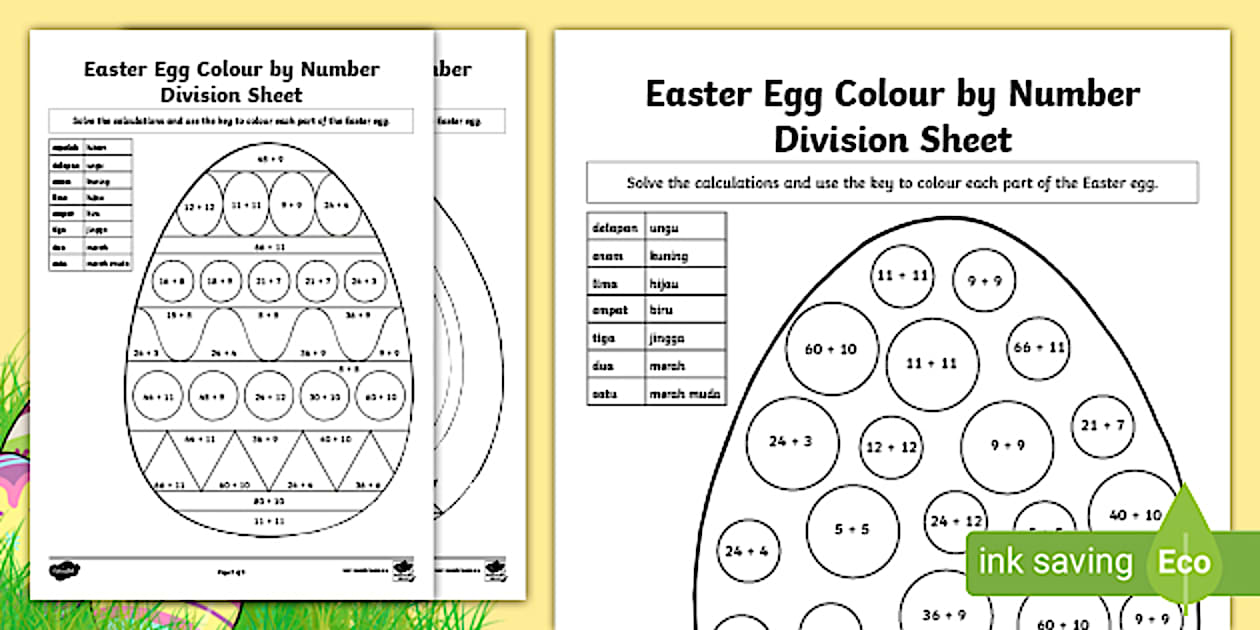 Easter Colour by Numbers Maths Activity Indonesian Resource