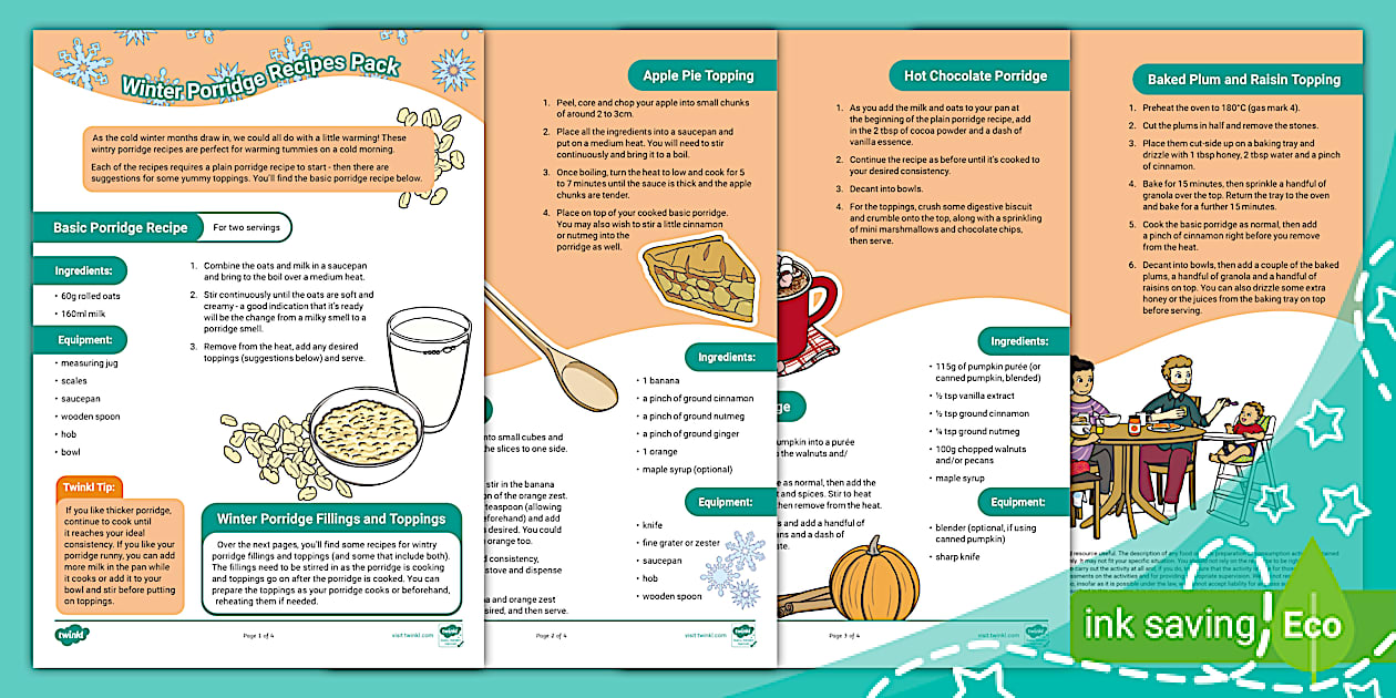 Winter Porridge Recipes Pack (teacher made) - Twinkl