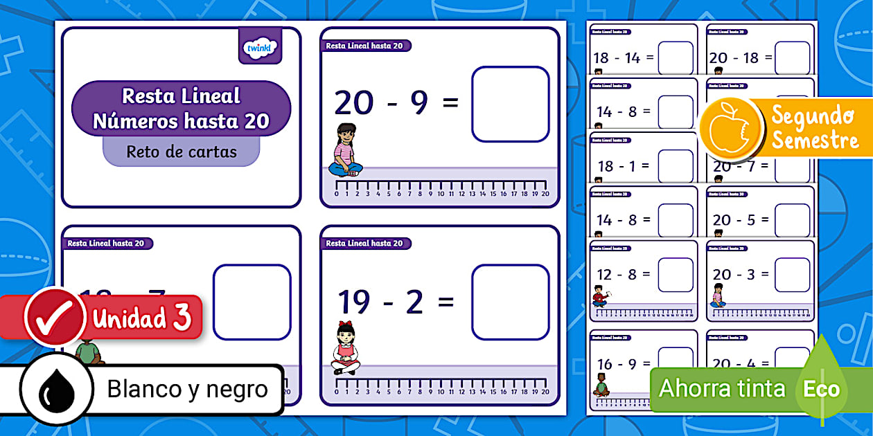 Reto de Cartas: Restas hasta 20 (teacher made) - Twinkl