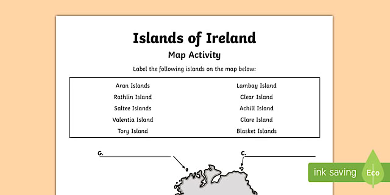 Islands of Ireland Map Worksheet (teacher made) - Twinkl