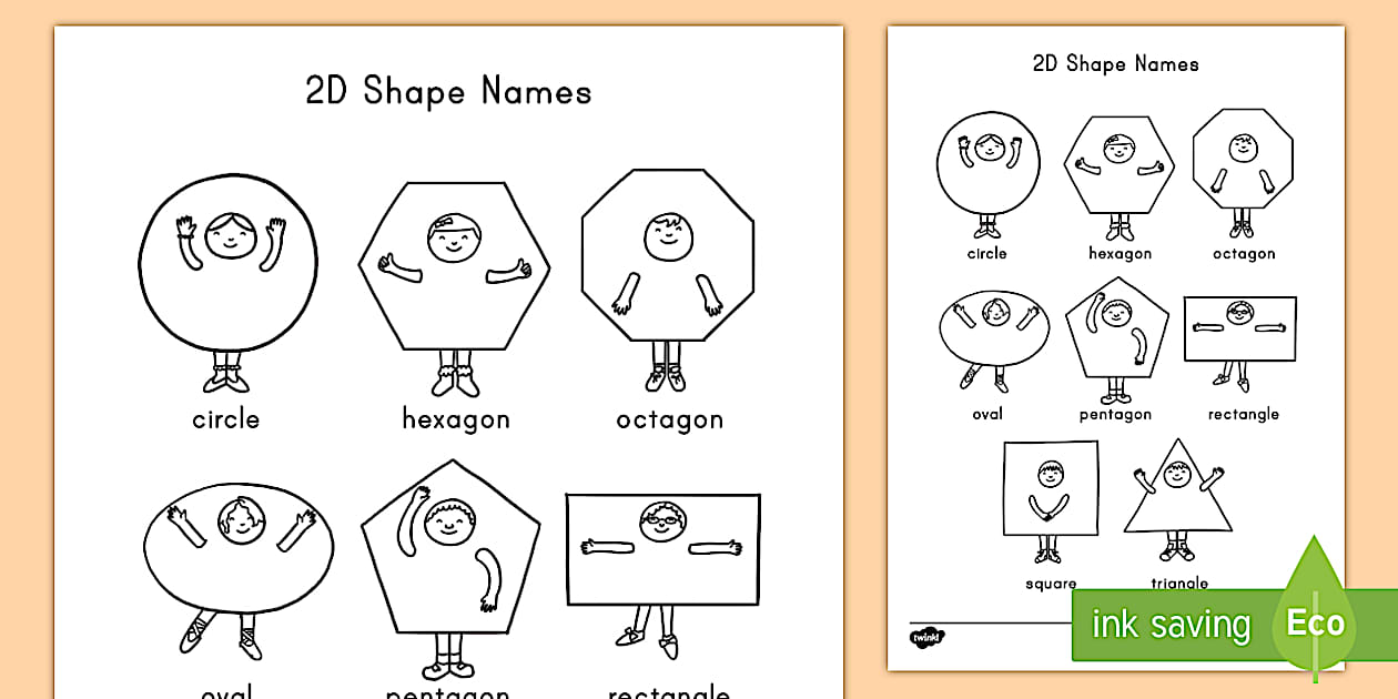 2D Shapes Words Coloring Worksheet (Teacher-Made) - Twinkl