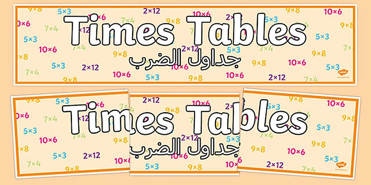 Times Tables Display Banner Arabic Translation - Twinkl