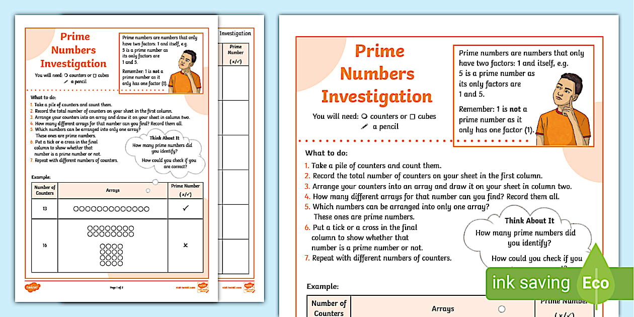 👉 Prime Numbers Investigation Activity Sheet - Twinkl