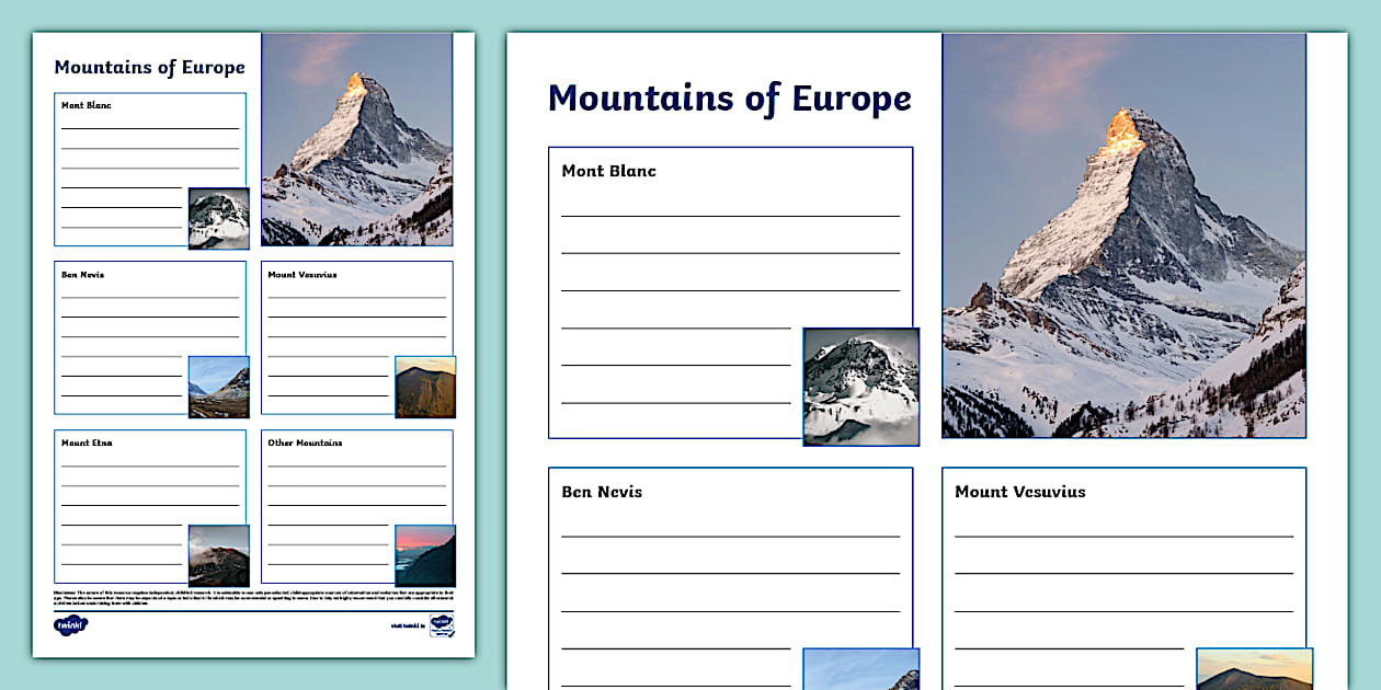 Mountains of Europe Fact File Template (teacher made)
