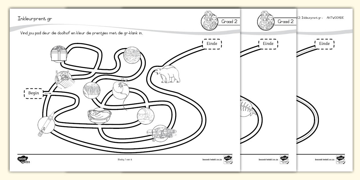 Graad 2 Klanke Inkleurprent gr- (Teacher-Made) - Twinkl