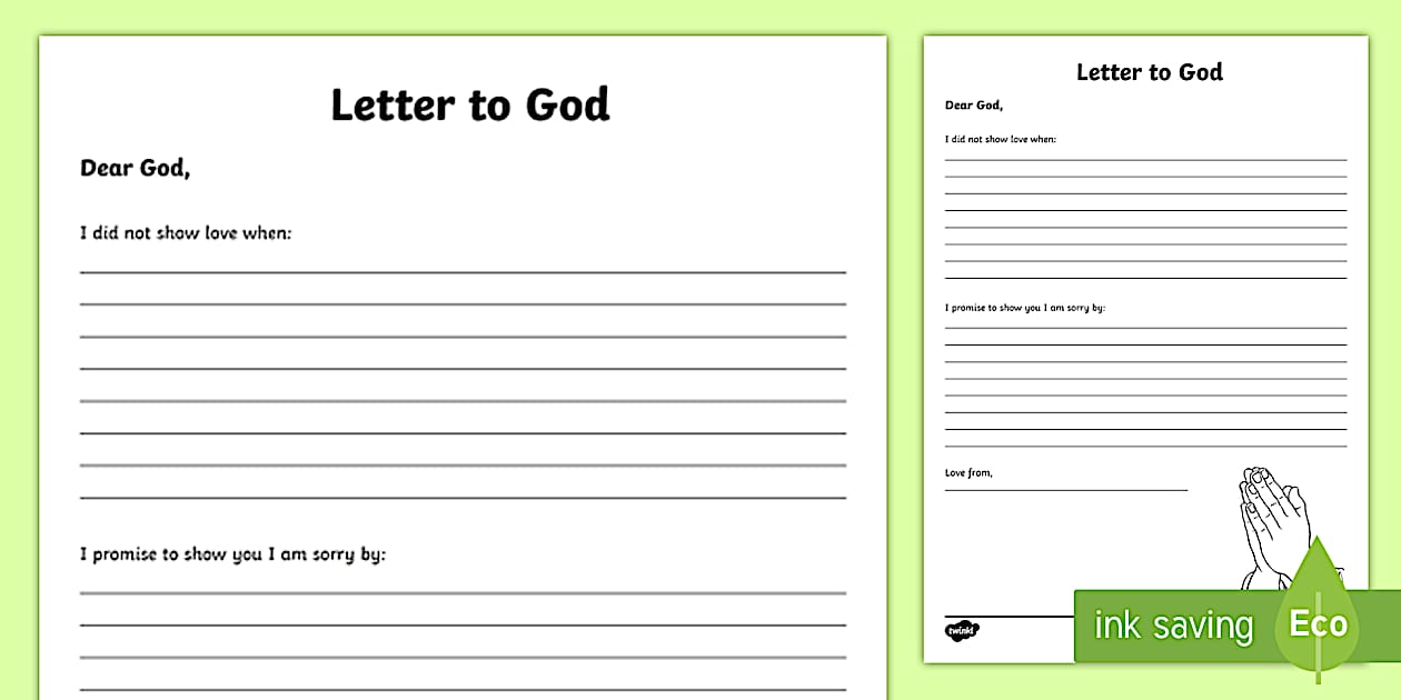 A Letter to God Worksheet - Twinkl