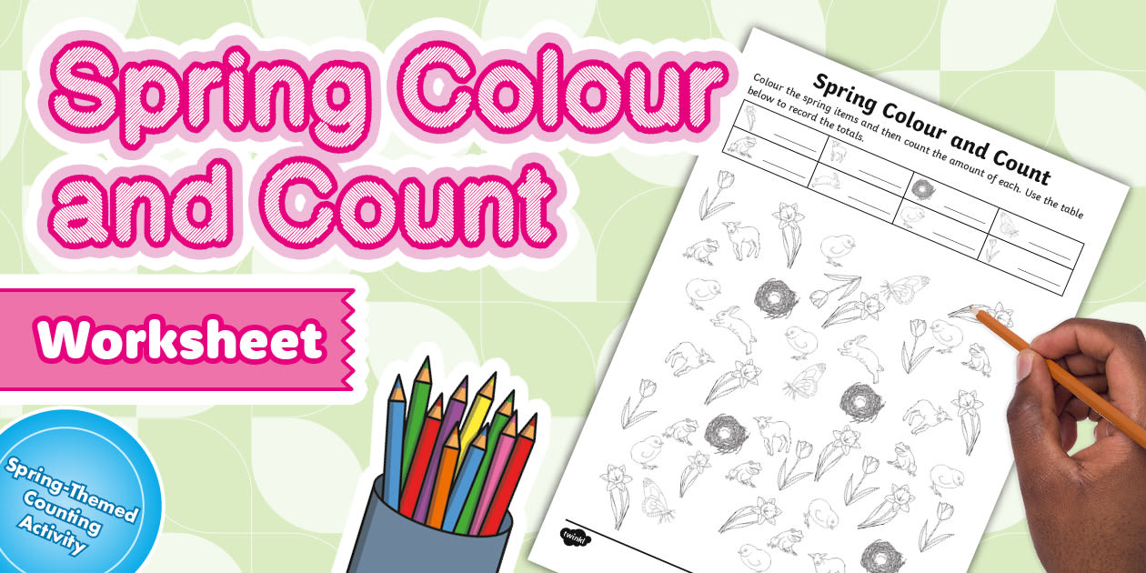 👉 Spring Colour and Count Worksheet