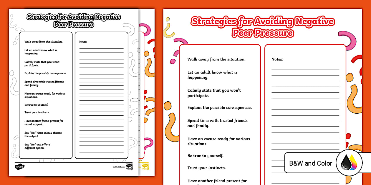 Strategies for Avoiding Negative Peer Pressure Handout
