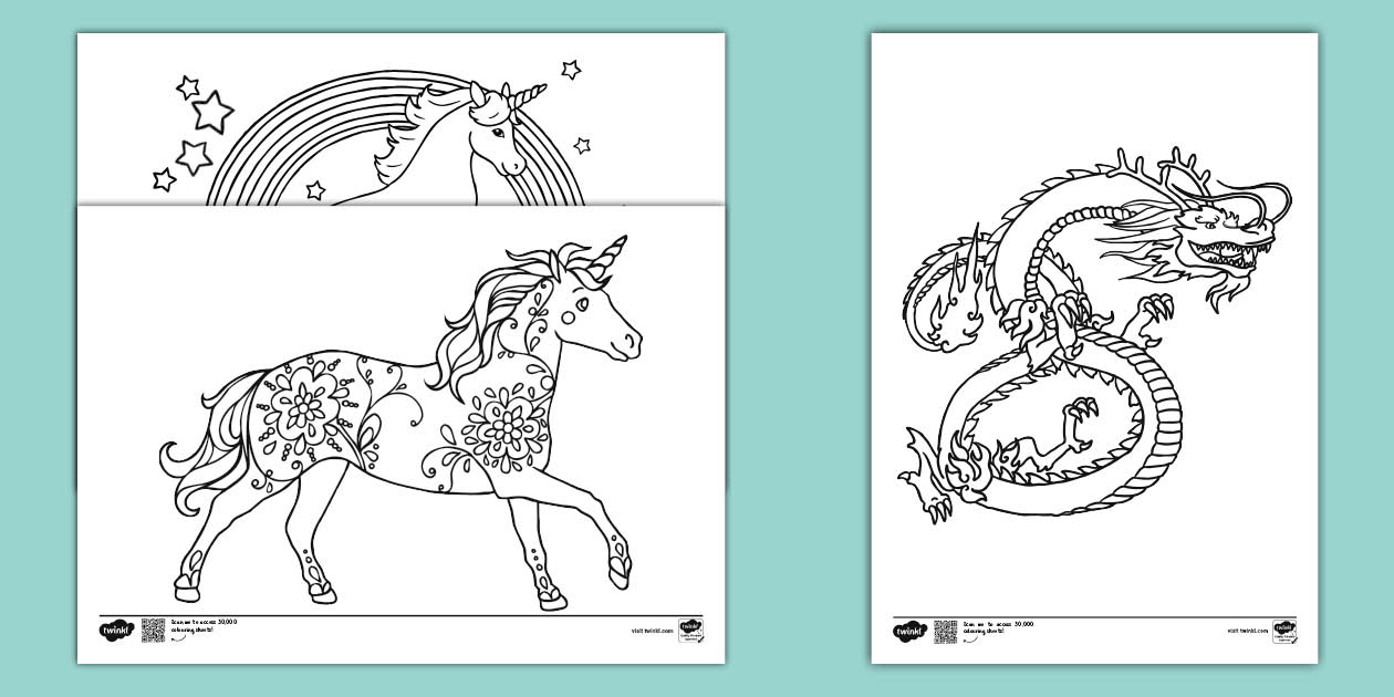 Dragons & Unicorns Pictures for Children to Colour | Twinkl