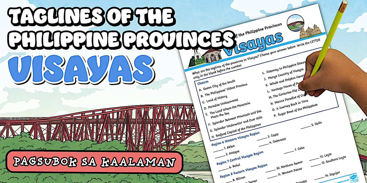 Taglines of the Provinces in Visayas Worksheet | Grades 2 - 6 | Twinkl PH