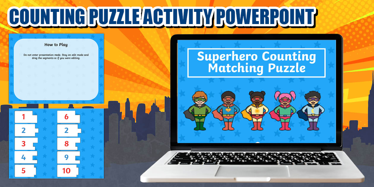 Superhero Themed Counting Puzzle Activity PowerPoint