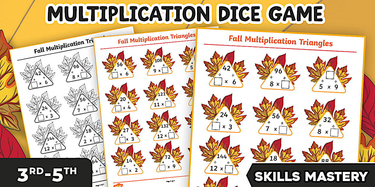 Fall Multiplication Dice Game for 3rd-5th Grade - Twinkl