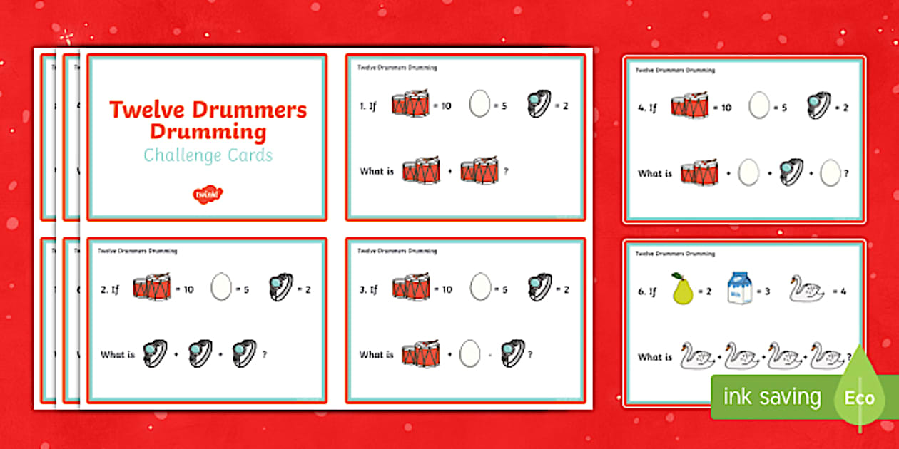 Editable Twelve Drummers Drumming Challenge Cards - Twinkl