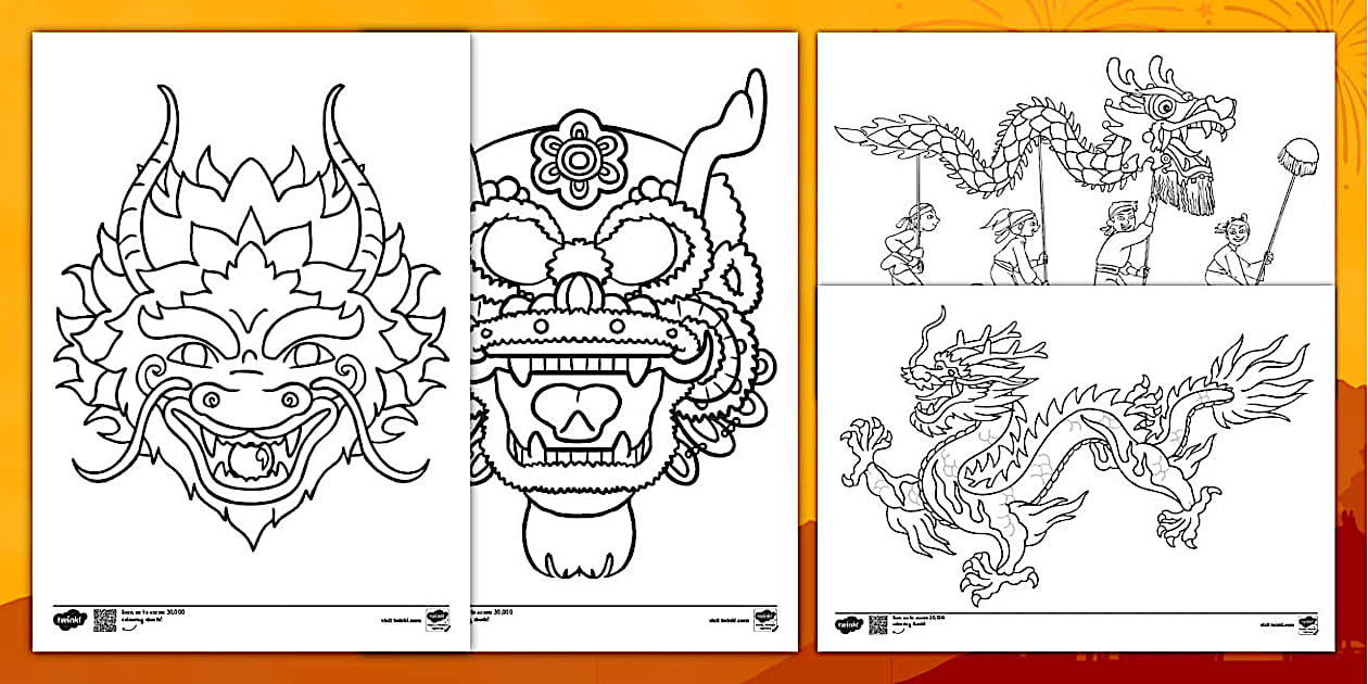 Chinese Dragon Mask Coloring Pages (Teacher-Made) - Twinkl