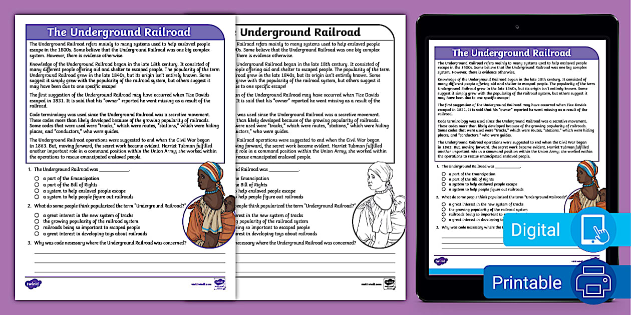 The Underground Railroad Reading Passage Comprehension