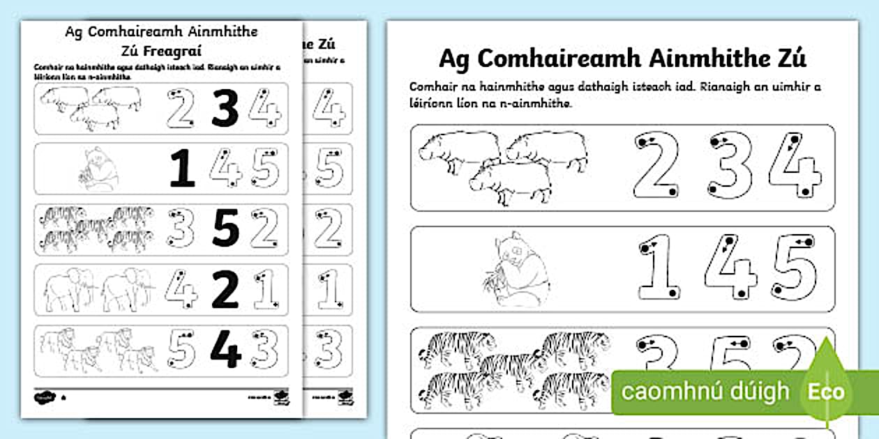 Ag Comhaireamh Ainmhithe Zú: Bileog Oibre (teacher made)