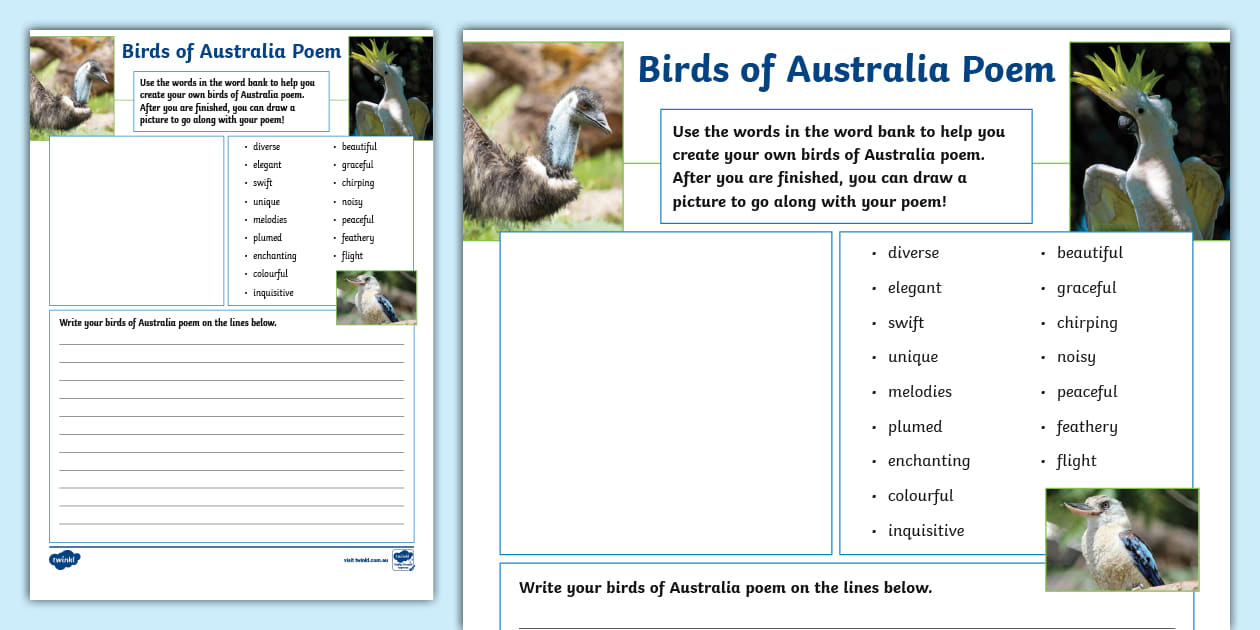 Birds of Australia Poem Writing Template (teacher made)